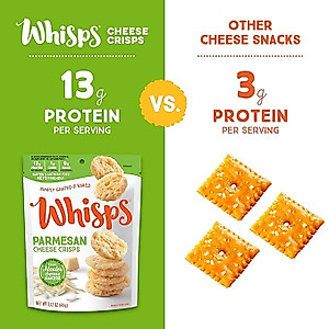 Whisps Cheese Crisps Parmesan Cheese | Protein Chips | Healthy Snacks | Protein Snacks, Gluten Free, High Protein, Low Carb Keto Food (2.12 Oz, 6 Pack)