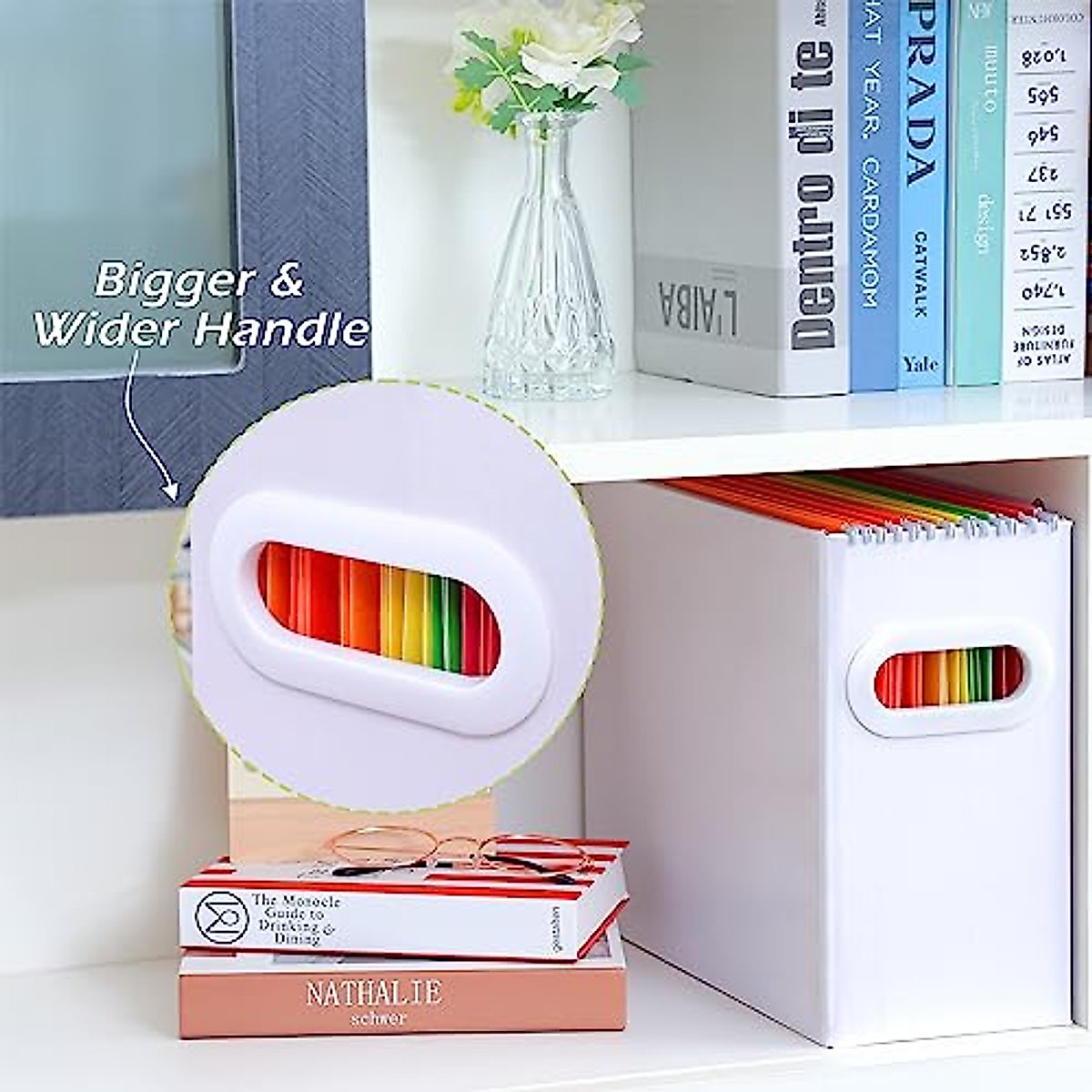 EOOUT 3 Pack Hanging File Folder Organizer, Hanging File Box for Letter Size Cardboard File Folder Boxes Storage with Handles for Office Home School, White
