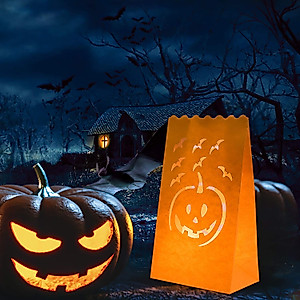Homemory 24 Pack Halloween Luminary Bags, Flame Resistant Luminaries, Orange Tea Light Candle Bags for Halloween Decoration, Parties, Fall Festival