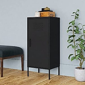 GOLINPEILO Metal Storage Cabinet with Single Doors and 2 Adjustable Shelves, Steel Garage Storage Cabinet File Cabinet Counter Cabinet for Home Office, Garage, Gym, School, 16.7"x13.8"x40" Black
