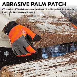 Vgo... 0°C/32°F Winter 3M Thinsulate Lined Work Gloves,Waterproof Work Gloves,Cold Storage,Freezer Use(M,Orange,SL7716FW)