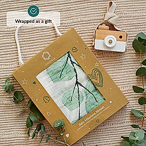 Baby Milestone Blanket | Cotton Muslin Blanket | Monthly Milestone Blanket for Baby Boy or Girl, Unisex | Newborn Baby Shower Present for New Mums | Flowers & Leaves Theme | Includes Wooden Frames