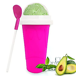 Slushie Cup Maker, Squeeze DIY Quick Frozen Magic Cup Slushy Ice Cream Maker Machine With Lids And Straws Double Layer Squeeze Cups Slushy Maker for Kids/Adults (pink)