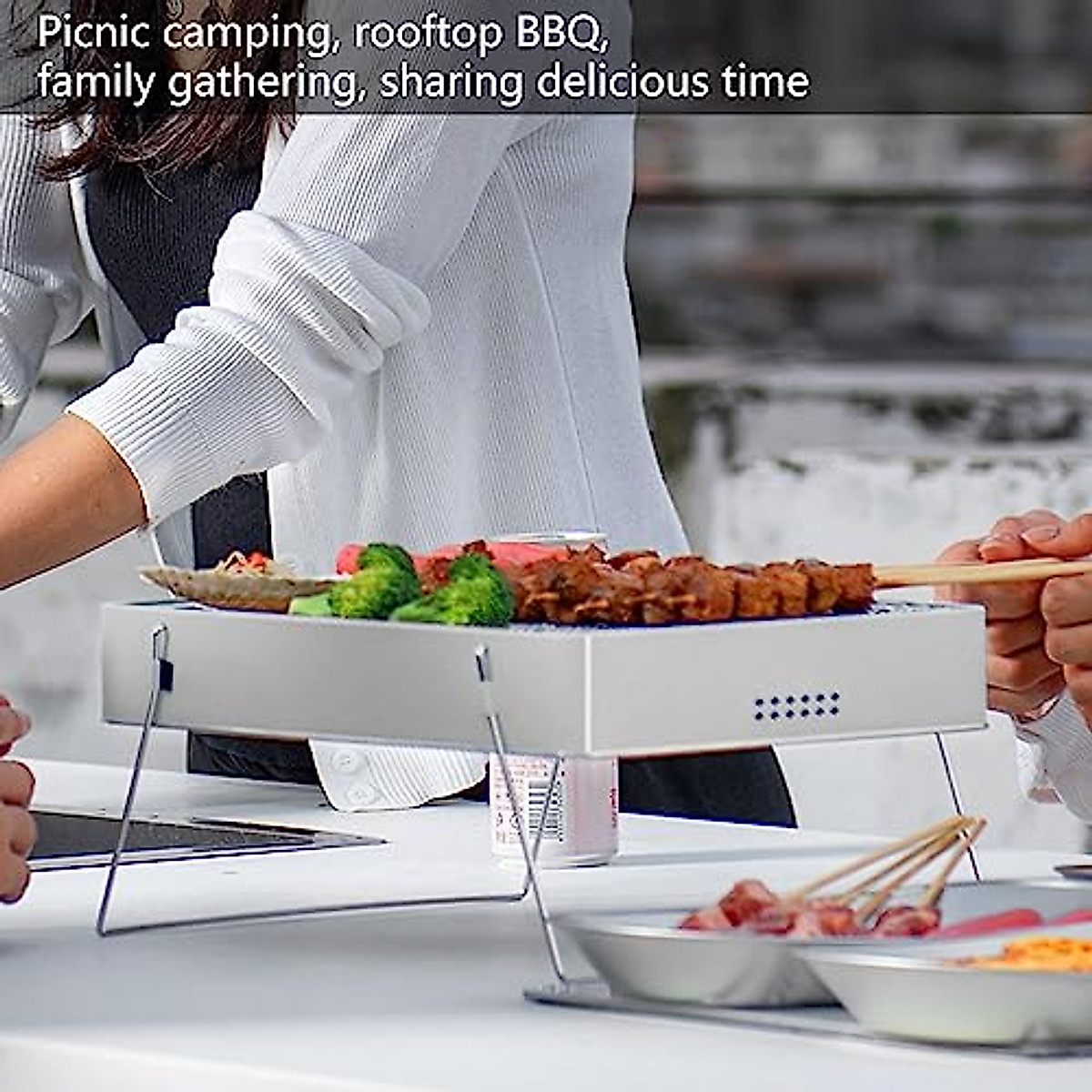 YOXIER Portable Barbecue Grill,Stainless Steel Grill,Camping Charcoal Grill,Stainless Steel Grill,Outdoor Stove Burner for Outdoor Barbecues,Gatherings,Picnics & Cooking Silver