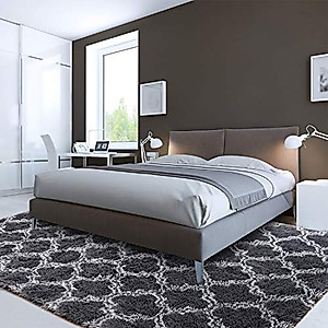 LOCHAS Luxury Shag Area Rug 4x6 Feet Geometric Indoor Plush Fluffy Rugs, Extra Soft and Comfy Carpet, Moroccan Rugs for Bedroom Living Room Dorm Nursery Kids, Dark Grey/White