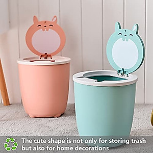 ENNTJOOY Mini Desktop Trash Can Mini Desk Garbage Can for Office Desktop Coffee Table Kitchen Bunny Cute Garbage Can Small Table Trash Can Shake Cover Bucket Small Paper Basket (Pink)
