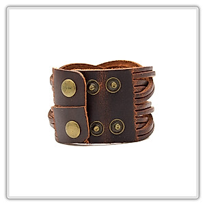 Mgutillart Punk Braided Band Bracelet Wide Leather Arm Cuff Bracelet(Brown)