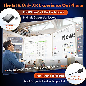 VITURE HDMI XR Adapter for iPhone 14 & Earlier Models, Enabling MultiScreen/Enhanced 3DoF/VR Videos, 2.8 Hours Battery Life, Charge While Playing, Direct Play on PlayStation/Xbx/Gaming Consoles