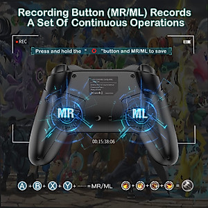 HAPPYDO Wireless Game Controller for Nintendo Switch/Switch Lite/PC/Phone/Ipad, Rechargeable Remote Bluetooth Gamepad with Joystick with Ergonomic Non-Slip, Adjustable Turbo and Vibration