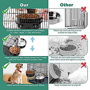Dog Crate Water Bowl, 2 Pack No Spill Hanging Kennel Pet Cage Bowl Accessories, Mountable Big Stainless Steel Dog Food Water Dispenser Dish Feeder Coop Cup for Cat Puppy Bunny Bird Guinea Pig Ferret