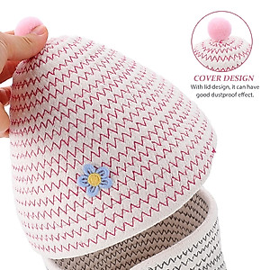 HANABASS Cotton Rope Storage Basket with Lid Small Woven Baskets Cute Toy Storage Basket Mini Storage Bins for Living Room Nursery Bathroom Desk Red