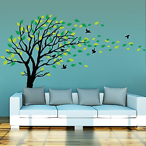 Large Tree Blowing in The Wind Tree Wall Decals Sticker Wall Mural Removable DIY Wall Sticker Vinyl Art Kids Rooms Teen Girls Boys Wallpaper Nursery Room Decor (Black and Green,Right)