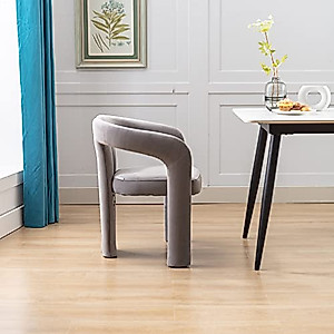 Tmosi Modern Velvet Dining Chair, Living Room Chair Upholstered Accent Chair, Curved Back Comfy Side Chair Lounge Arm Chair for Kitchen, Dining Room, Living Room, Vanity (Grey)