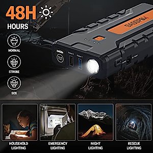 SASOPOW Car Jump Starter, 2000A Peak Battery Starter for 8.5L Gas and 7.0L Diesel Engines, 12V Lithium Jump Box for Vehicles, Battery Booster with USB QC3.0, Jump Pack with Built-in LED Light