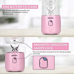 Portable Blender Personal Size Blender for Shakes and Smoothies 4000mAh Rechargeable Mini Travel Blender with 3D Six Blades 13.5Oz Fruit Mixer Cup for Home, Sports, Outdoor (Pink)