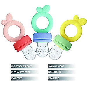 PandaEar 3 Pack Silicone Baby Fruit Food Feeder Pacifier with 3 Sizes Silicone Pouches, BPA Free Mesh Feeder for Infants