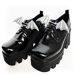 1 Pair Espilane Handmade Large Spooky Bat Wing Charm Shoe Halloween Gothic Lace Charms for Laced Shoes and Skates (Silver)