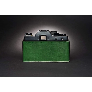 Contax RTS Case, BolinUS Handmade Genuine Real Leather Half Camera Case Bag Cover for Contax RTS/RTS II RTS2 Camera with Hand Strap (Green)