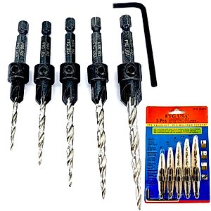 FTG USA Countersink Drill Bit Set 5 Pc #4#6#8#10#12 Tapered Drill Bit for Woodworking