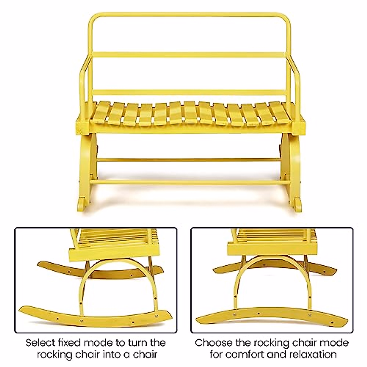 GAOMON Outdoor Patio Rocking Chair,42.52" D x 33.46" W x 35.43" H 2-Person Iron Rocking Chair,Outdoor/Indoor Rocking Chair, Patio Rocking Chair with Wide Seats for Backyard, Garden,Light Yellow