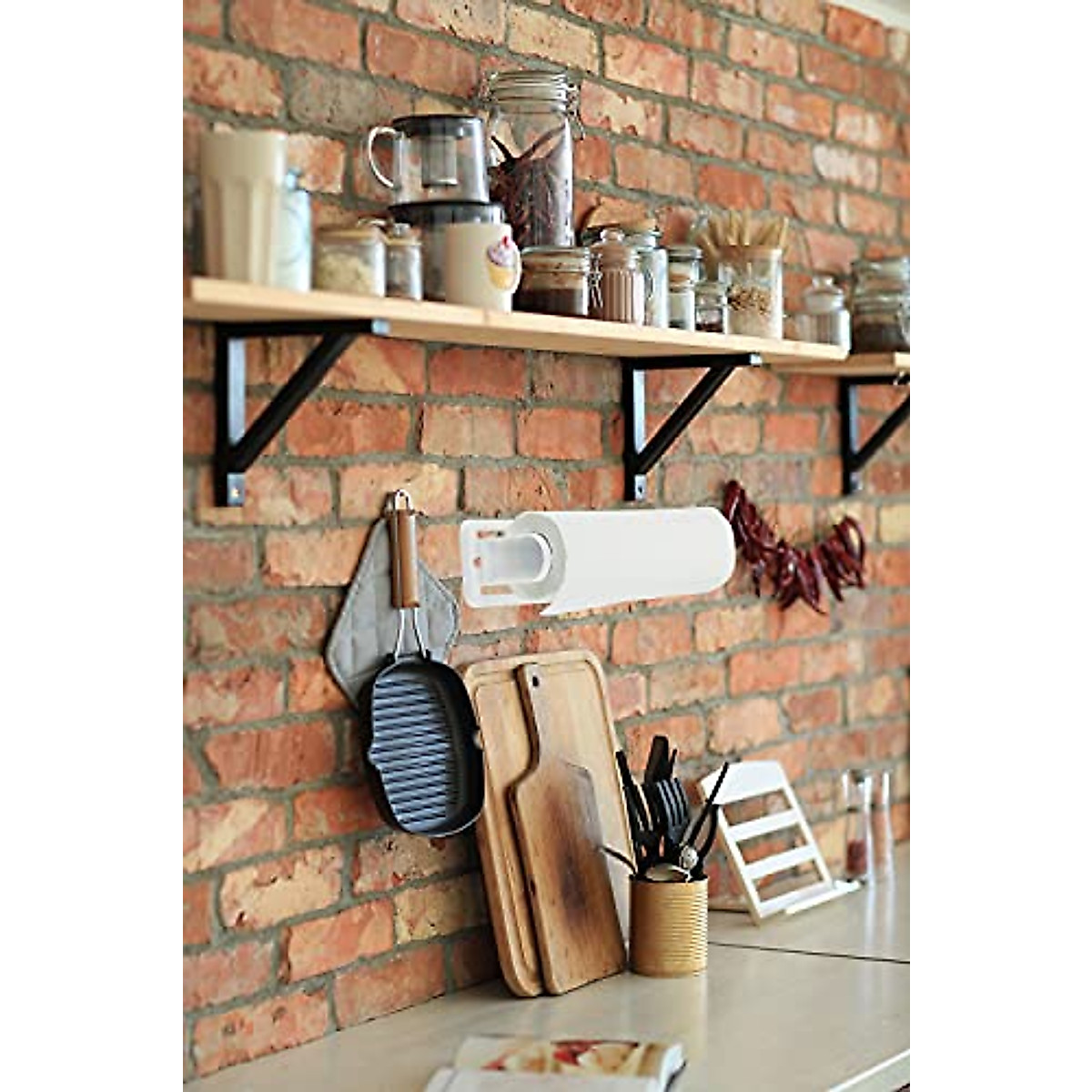 DecorRack Wall Mount Paper Towel Holder for Kitchen and Bath, Flexible Shatterproof -BPA Free- Plastic, Vertical or Horizontal Mount, Under Cabinet Folding Dispenser, Includes 2 Screws, Cream (1 Pack)
