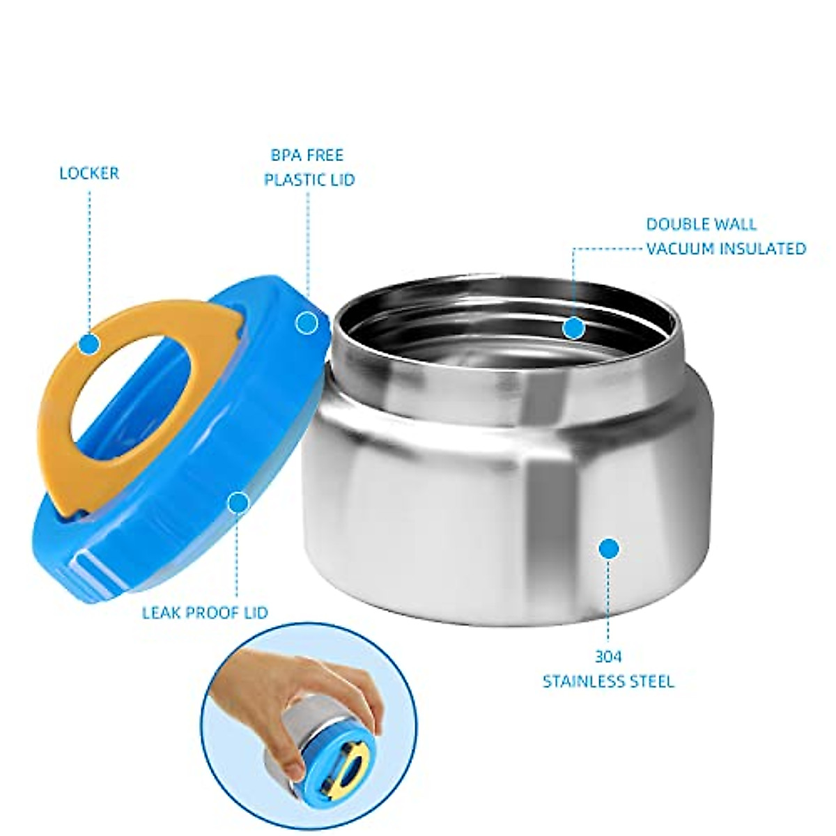 CocoMeiwei Thermos for Hot Food Kids, Insulated Container for Cold Drinks 8 oz, Stainless Steel Wide Mouth Lunch Soup Thermos for School With Silicone Bendable Spoon, Vacuum Leak-Proof Food Jar