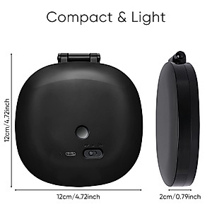 KEDSUM Lighted Travel Makeup Mirror, 1X/10X Magnifying Compact Mirror with Rechargeable LED Lights, Dimmable Double Sided Folding Mirror, Portable, Large, Daylight, USB Charging (Black)