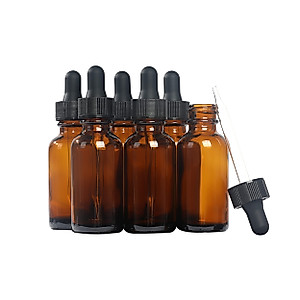 Magic Season Boston Round Glass Bottles (Amber/ 1 fl oz. with Droppers/ 6 Pcs)