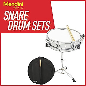 Mendini Student Snare Drum Set with Gig Bag, Sticks, Stand and Practice Pad Kit, Black, MSN-1455P-BK