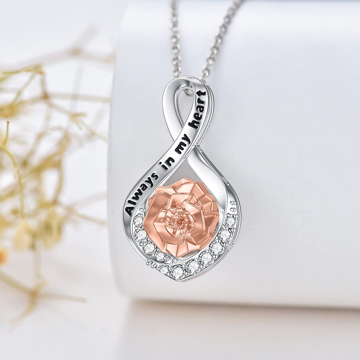 Flpruy Rose Urn Necklaces for Ashes 925 Sterling Silver Rose Infinity Urn Pendant Cremation Keepsake Memorial Pendant Necklace for Ashes for Human