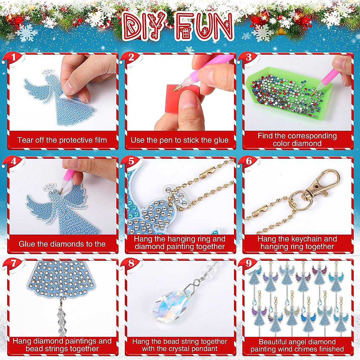 Riceshoot 12 Pcs Bereavement Gift Diamond Painting Kits for Sympathy Memorial Gift Diamond Painting Keychain Sympathy Gift for Loss of Loved One Remembrance Decor(Angel)