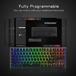 XVX Womier 75% Keyboard, TKL Mechanical Gaming Keyboard, Hot Swappable Black Keyboard, K87 PRO with Pudding Keycaps Wired RGB Keyboard for PC PS4 Xbox - Yellow Switch