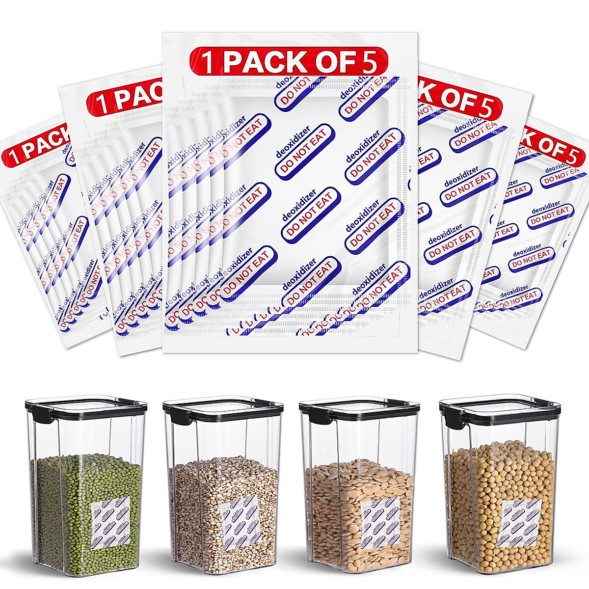 200CC (100Packets) Oxygen Absorbers (20 Individual packs of 5 Packet, Total 100 Packets) Works in Mason jars, Mylar Bags and Vacuum Bags, Oxygen Absorbers for Food Storage