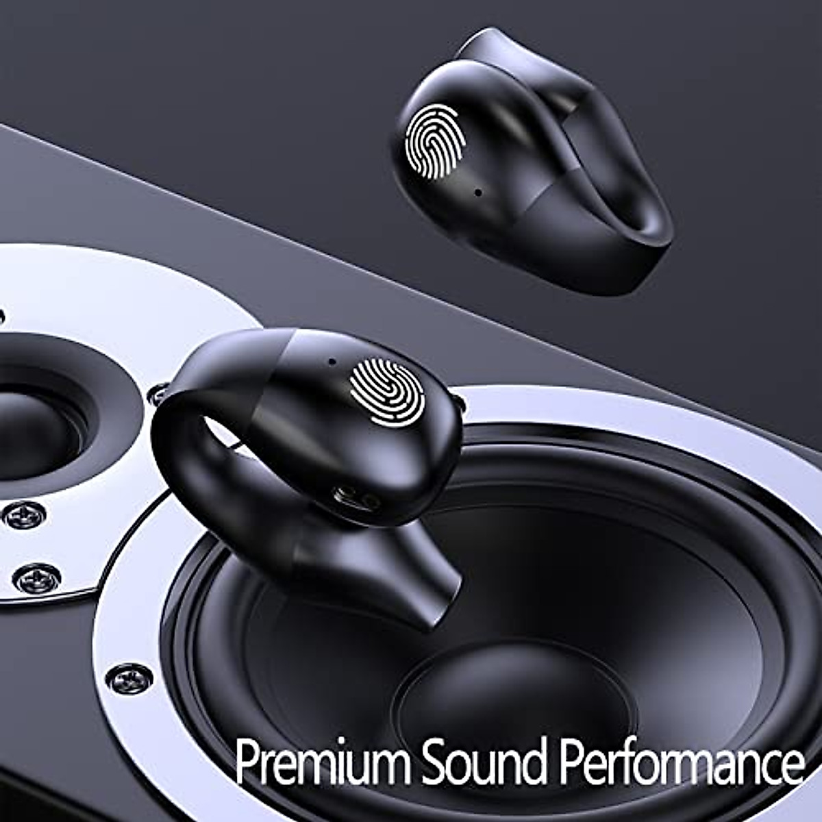 Peticehi Wireless Ear Clip Bone Conduction Headphones with Digital Display, Open Ear Headphones Wireless Bluetooth for Running Sports (Black)