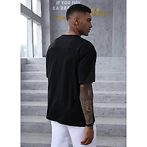YawYews Men's Fashion Workout T-Shirt Casual Short Sleeve Plain T Shirts Loose Athletic Gym Shirts A Black