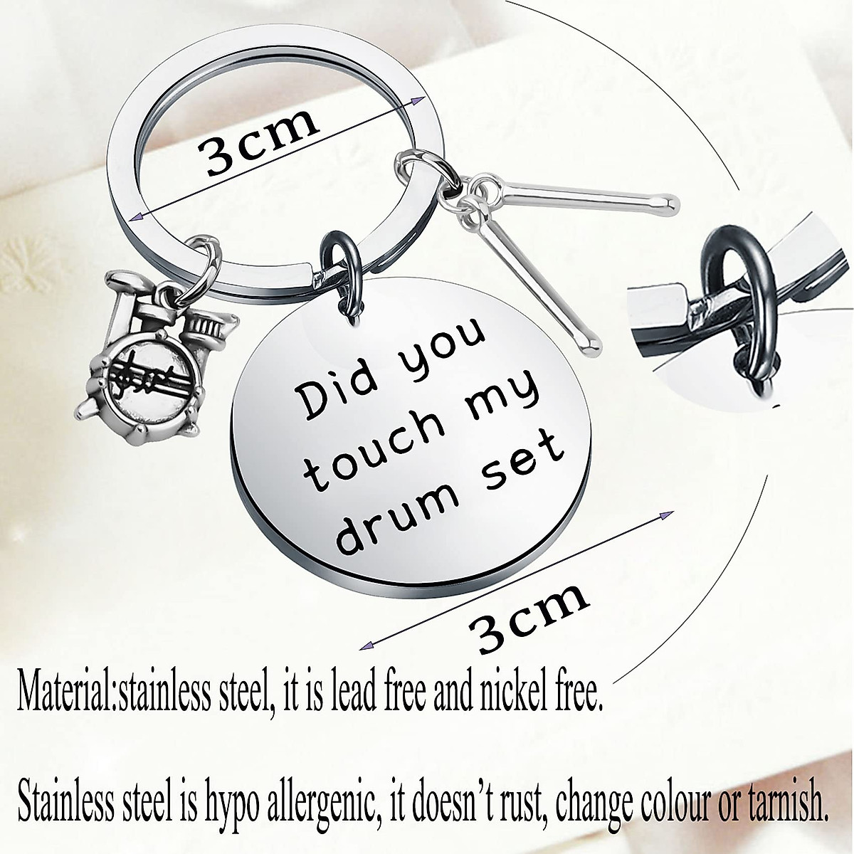 bobauna Drum Keychain Drummer Gift Did You Touch My Drum Set Percussion Jewelry Drum Player Musician Gift (touch drum keychain)