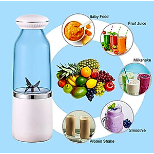 KP'S VARIETY Portable Blender Jet for Shakes and Smoothies, on the Go Blender 4000mAh USB Rechargeable Battery with 6 Blades, fresh juice blender bottle, 16 OZ Mini Personal Blender Cup for Traveling (White)