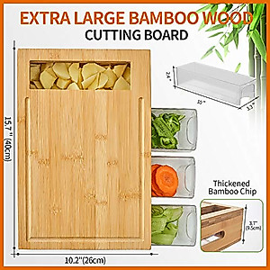 NOVAYEAH Bamboo Cutting Board with 4 Containers, Large Chopping Board with Juice Grooves, Easy-grip Handles & Food Sliding Opening, Carving Board with Trays for Food Storage, Transport and Cleanup