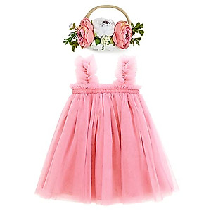 Century Star Tulle Tutu Dress Baby Toddler Girls First Birthday Outfit 1 One Year Old Gifts Easter Festival Dress Up Sundress with Flower Headband Light Pink 12 Months