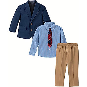 Nautica Baby Boys 4-Piece Suit Set with Dress Shirt, Jacket, Pants, and Tie, Navy/Khaki, 18 Months