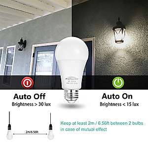 Amazing power Dusk to Dawn Light Bulbs, Sensor E26 LED Bulb 9W (60W Equivalent), 825LM, 5000K Daylight White, Auto On/Off Light Bulbs for Outdoor Lighting, 4-Pack