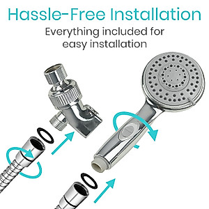 Vive Hand Held Shower Head with Long Hose - Detachable 2 in 1 Universal High Pressure Handheld Adapter - Chrome Finish with Large Waterfall Rainfall & Holder for Wall - Clean Overhead Rain Style
