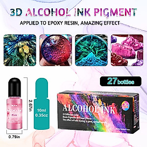 Alcohol Ink Set 27 Vibrant Colors,Epoxy Resin Paint Colour Dye, Concentrated Alcohol-Based Ink Pigment for Resin Petri Dish, Coaster, Resin Art, Tumbler Making, Acrylic Painting - 0.35oz Each