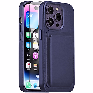 THMEIRA Compatible with iPhone 14 Pro Max Leather Case [ Compatible with MagSafe ] with Magnetic Wallet Card Holder [ PU Leather ] [ Slim Fit ] with Tempered Glass Screen Protector - Ink