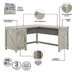 Bush Furniture Grove L Shaped Desk with Drawer and Storage Cabinet, 60W, Cottage White
