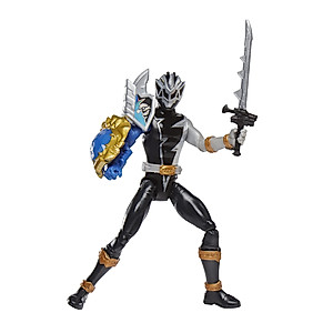 Power Rangers Dino Fury Black Ranger with Shield Sleeve 6-Inch Action Figure Toy, Dino Fury Key, Chromafury Saber Accessory, Ages 4 and Up