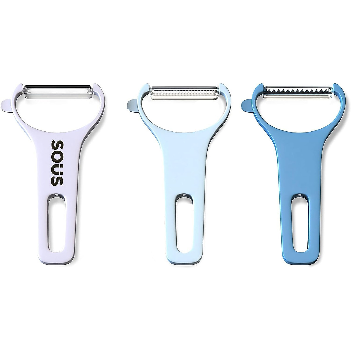 Sous Kitchen Veggie Peeler Julienne Peeler & Fruit Peeler Set of 3 - Vegetable Peelers for Kitchen - Potatoes Peeler With Sharp Peeler Blades - Speed Peeler With Ergonomic Handles & Swivel Blades