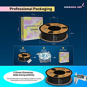 ATARAXIA ART PETG Filament 1.75mm, Black 3D Printer Filaments, 1Kg/2.2lb Tidy Winded Spools, Dimensional Accuracy +/-0.02mm, with Filament Storage Vacuum Bags, Fit FDM 3D Printers, PETG Black 1.75mm