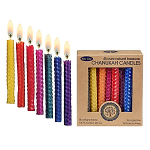 Rite Lite Honeycomb Beeswax Multicolor Hanukkah Candles - Colorful Bulk Pack of 45 Decorative & Fits Most Menorahs Jewish Holiday Party Favors Accessories Decorations for all 8 Nights of Chanukah