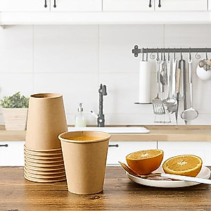 LITOPAK 100 Pack 10oz Kraft Paper Cups, Disposable Coffee Cups, Disposable Drinking Cups, Hot Coffee Cups, Paper Coffee Cups for Water, Coffee, Juice, and Tea.